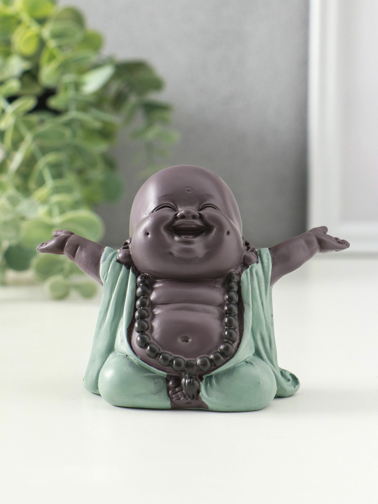 Фигурка полистоун "Счастливый хотей - приветствие солнца", зелёно-коричневый, 5x10.5x7.5 см