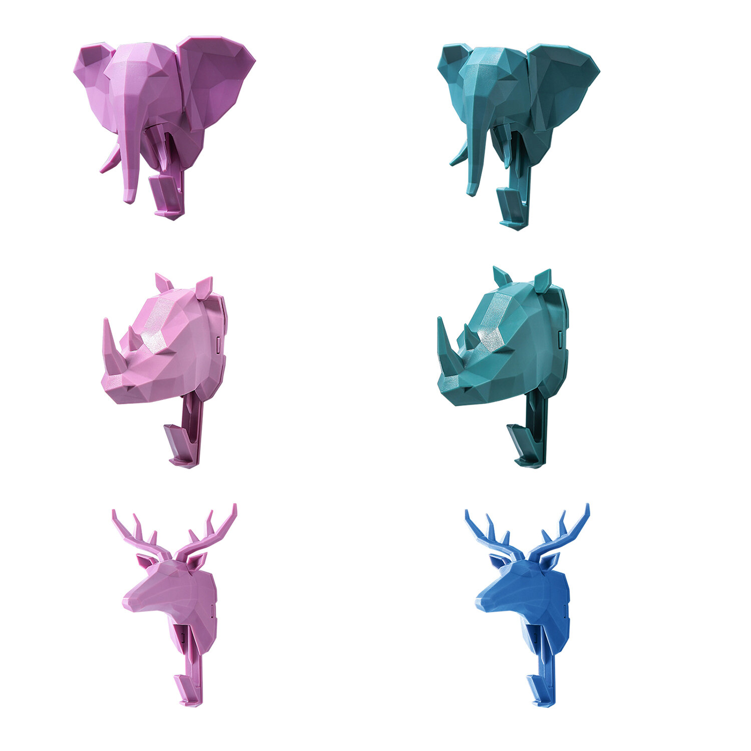 Клеевые крючки для стен Декоративные крючки Значок головы животного Клеевые держатели Без гвоздей Крючки для ванной Комплект из 1 штуки Форма: Слон (Тип 1); Носорог (Тип 2); Лось (Тип 3) Цвет: Розовый; Зеленый; Синий (только для Типа 3) Материал: ABS