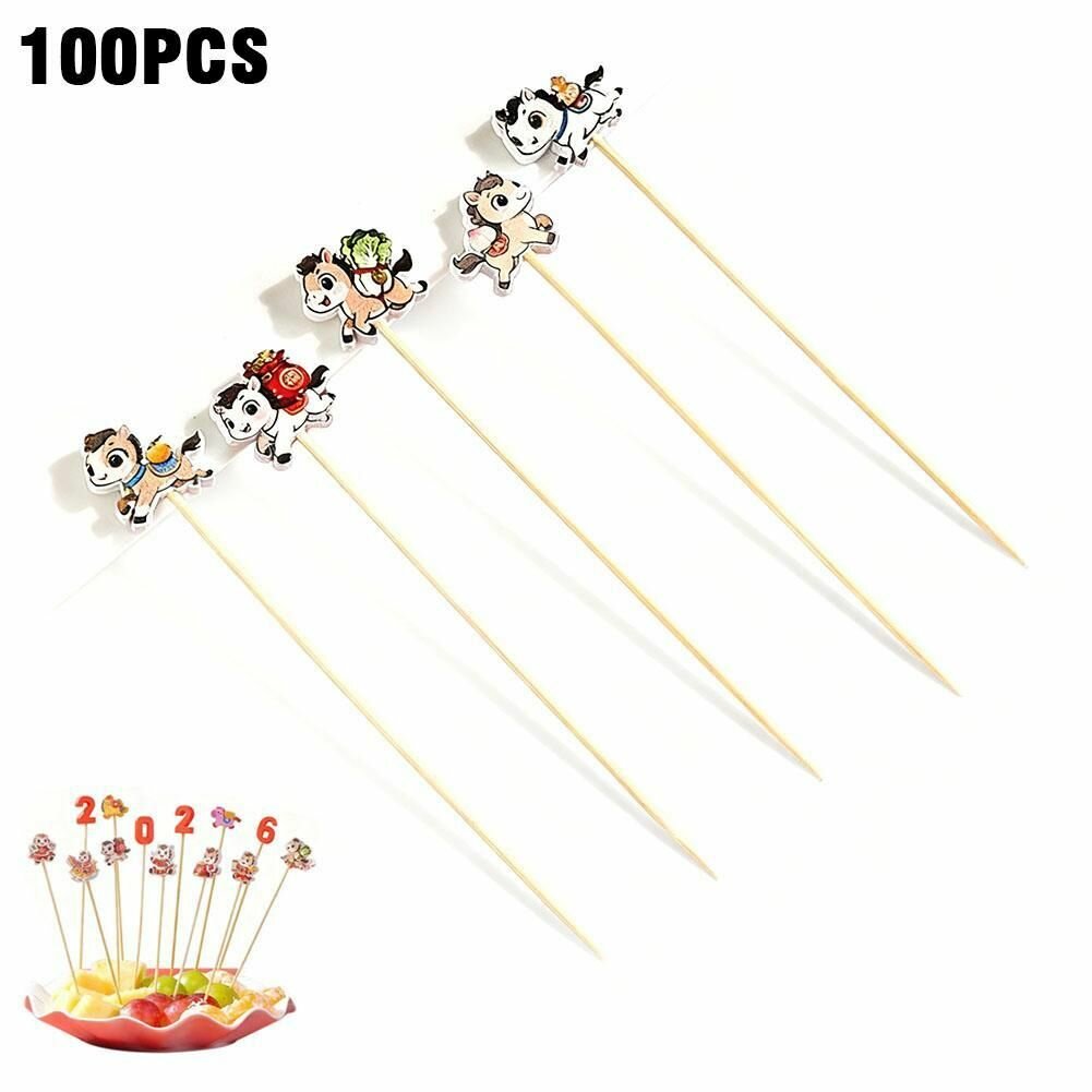 Бамбуковые шпажки для фруктов и закусок в китайском стиле, экологичные палочки для украшения стола и сервировки на Новый год 2026, домашний декор