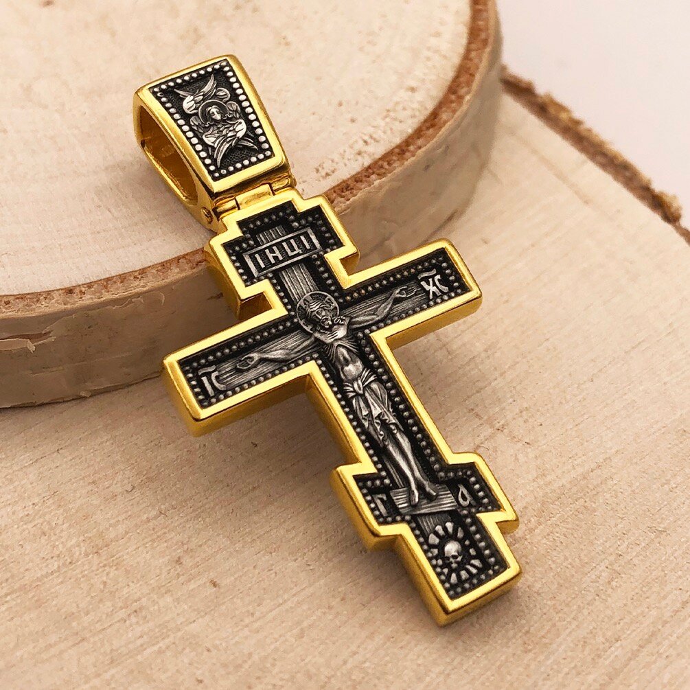 Крестик, серебро, 925 проба, золочение, оксидирование, чернение