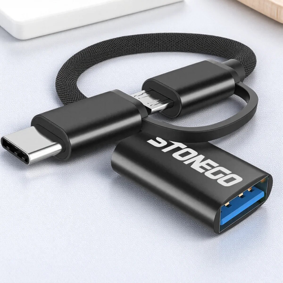 Кабель-адаптер OTG 2-в-1 С Нейлоновой Оплеткой USB 3.0 На Micro USB Type-C Для Синхронизации black