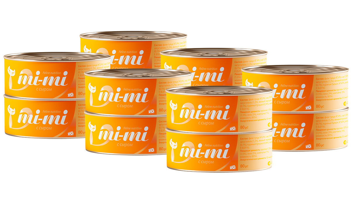 Корм влажный Mi-Mi для кошек с сыром в желе, 80 г х 12 шт