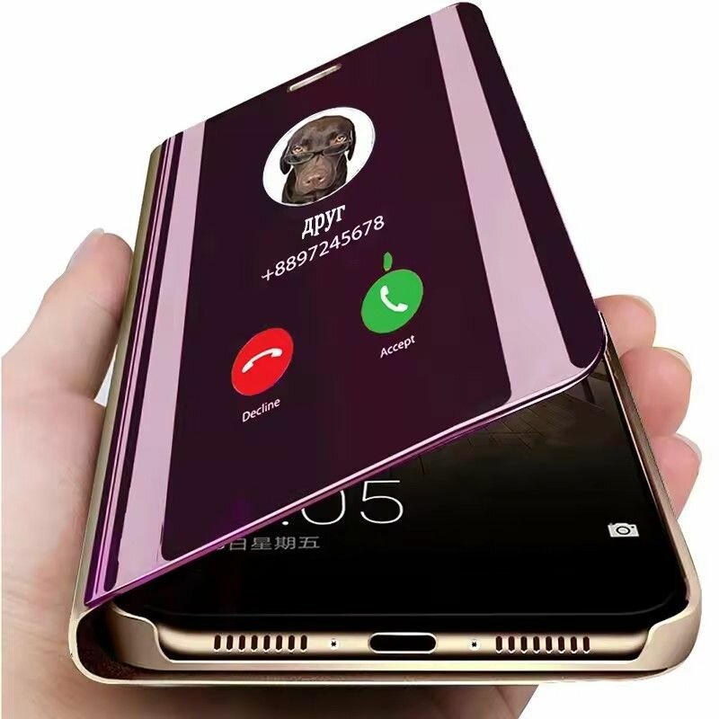 Чехол на Samsung Galaxy S26 Plus/ Чехол Самсунг Гэлэкси S26+: Умный зеркальный и Прозрачный с складной, Чехлы для телефонов(Розовое золото)