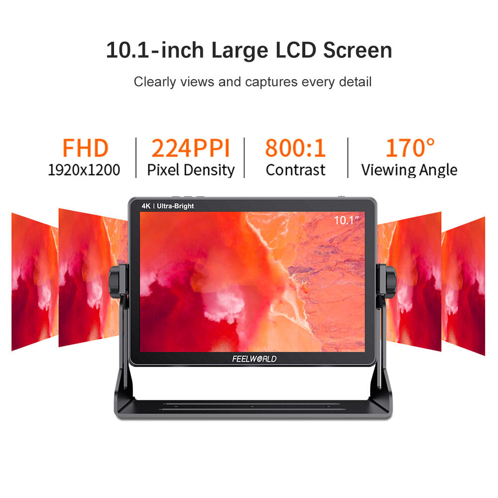 FEELWORLD LUT11H 10,1-дюймовый монитор для цифровой зеркальной камеры, видеомонитор с возможностью дневного просмотра, сверхъяркий HDR-монитор 2000 нит, вход и выход HDMI 4K, сенсорный экран IPS 1920x1200