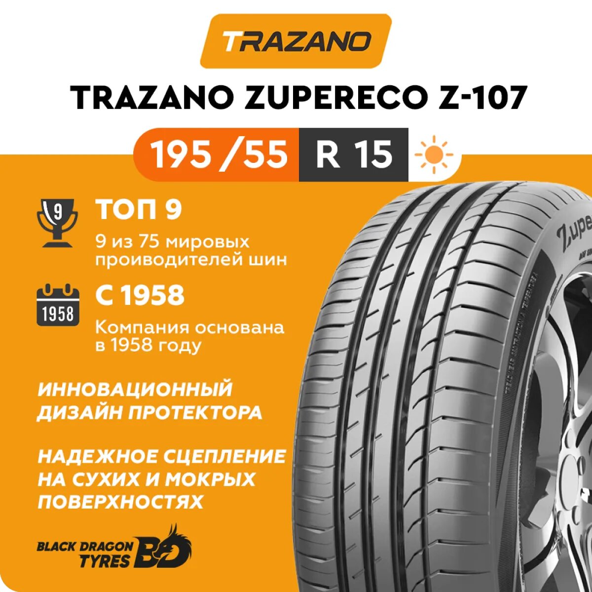Летние шины Trazano ZuperEco Z-107 195/55 R15 85H , для легкового автомобиля