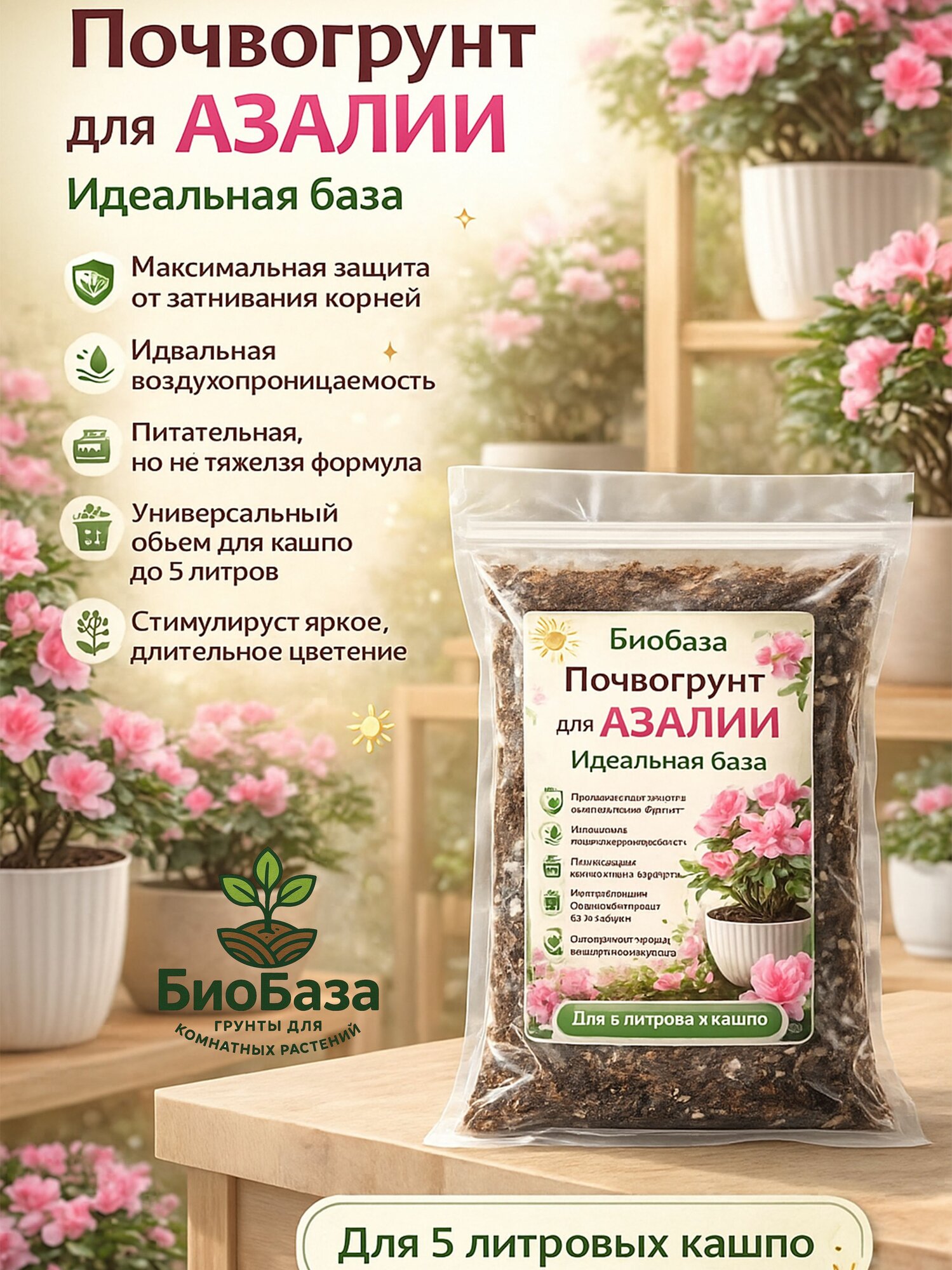 Почвогрунт для Азалии, для кашпо до 5л премиум грунт по доступной цене