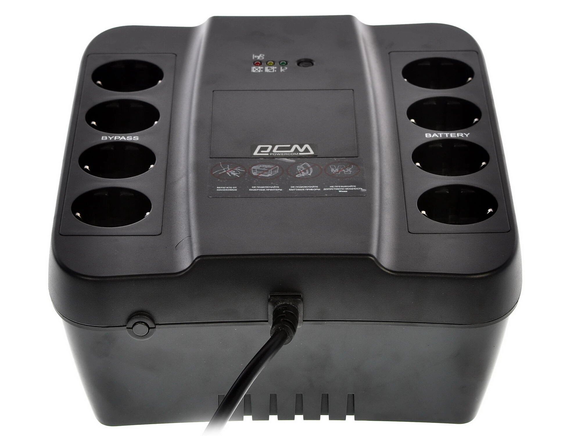 ИБП Powercom SPD-1000U, линейно-интерактивный, 1000 ВА/550 Вт, 8 евророзеток (Schuko), 9 Ач, черный — фото 1