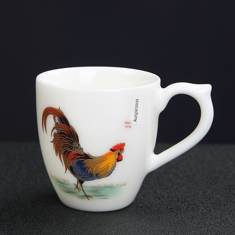 Чайная чашка из белого фарфора Дехуа в форме петуха, мастерская чашка, керамическая чашка для кунг-фу с ручкой, чайная