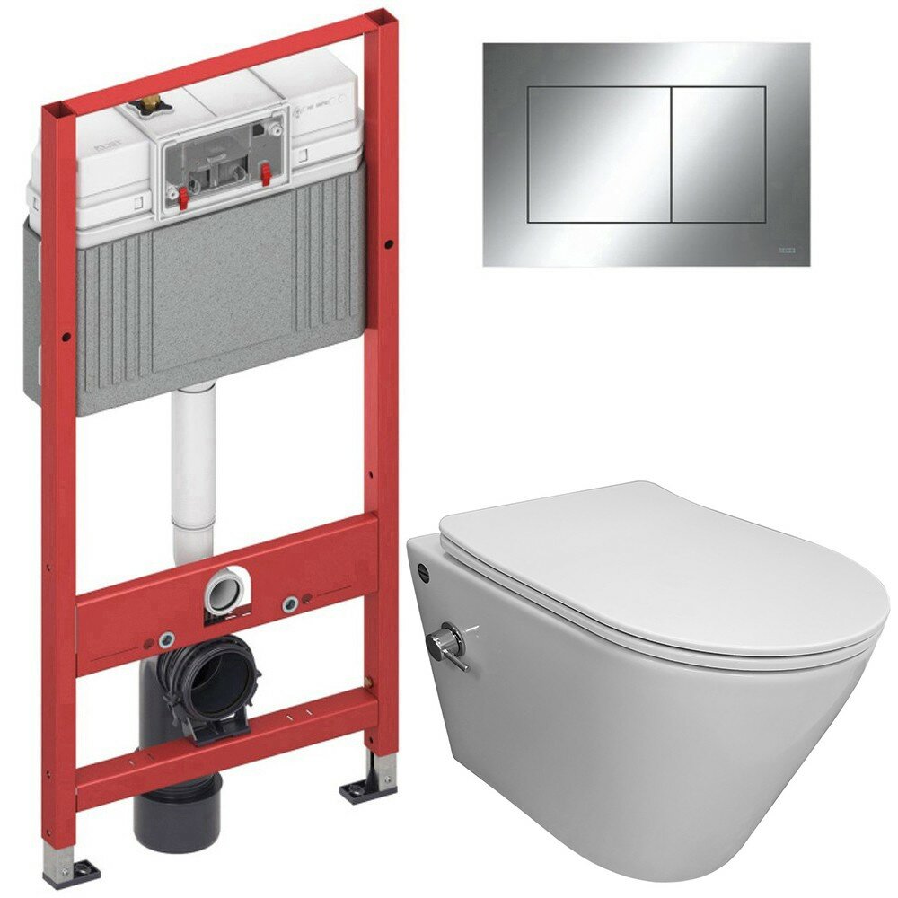 Инсталляция TECE 9400412 + унитаз Bloomix Enjoy AD1304SB Ceramic+ безободковый с функцией биде и смесителем