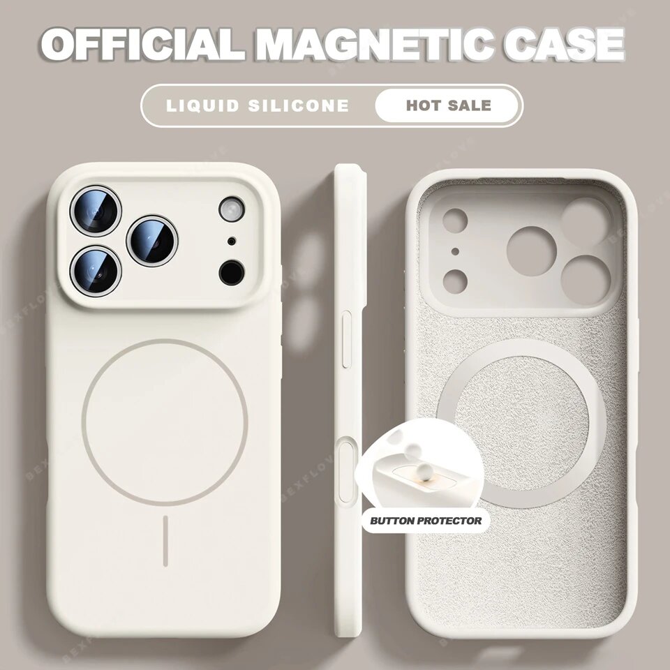 Жидкий силиконовый чехол Magsafe для iPhone 16 Pro, Cream White
