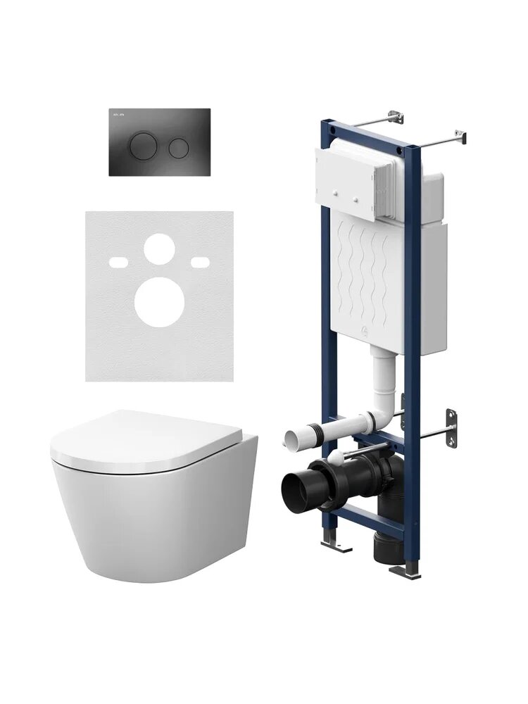 Комплект 5 в 1 AM.PM X-Joy Унитаз подвесной C851900SC / Инсталляция ErgoFit I012711.0138 кнопка смыва черная матовая