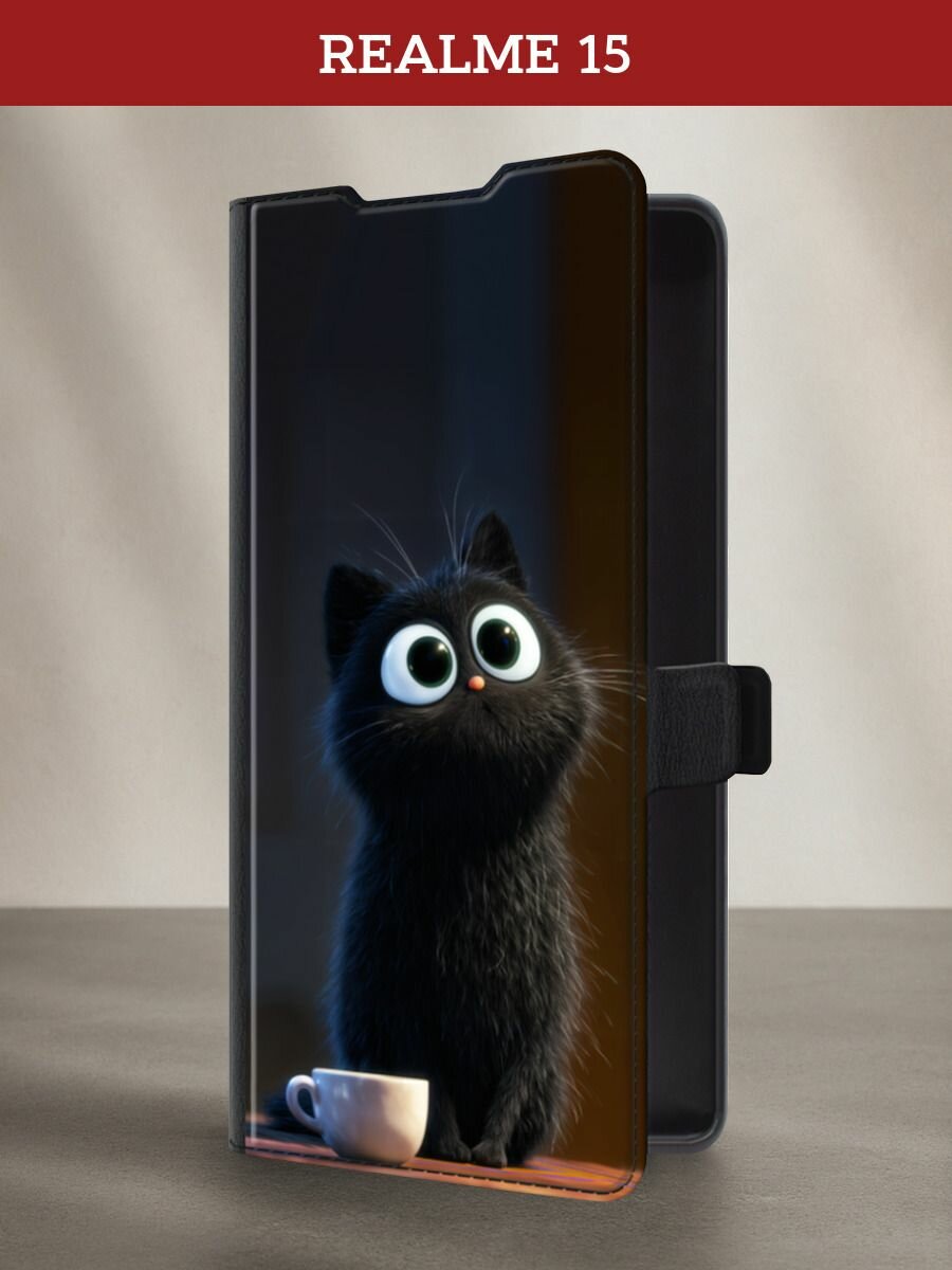 Чехол-книжка на Realme 15 / Реалми 15 с принтом Черное с глазами, черный