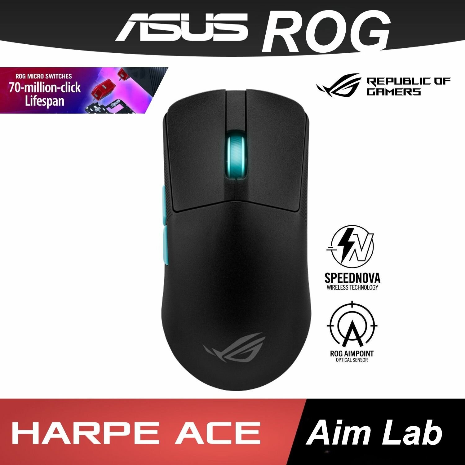 ROG Harpe Ace Aim Lab Edition Беспроводная игровая мышь SpeedNova Bluetooth весом 54 грамма с разрешением 36000 точек на дюйм