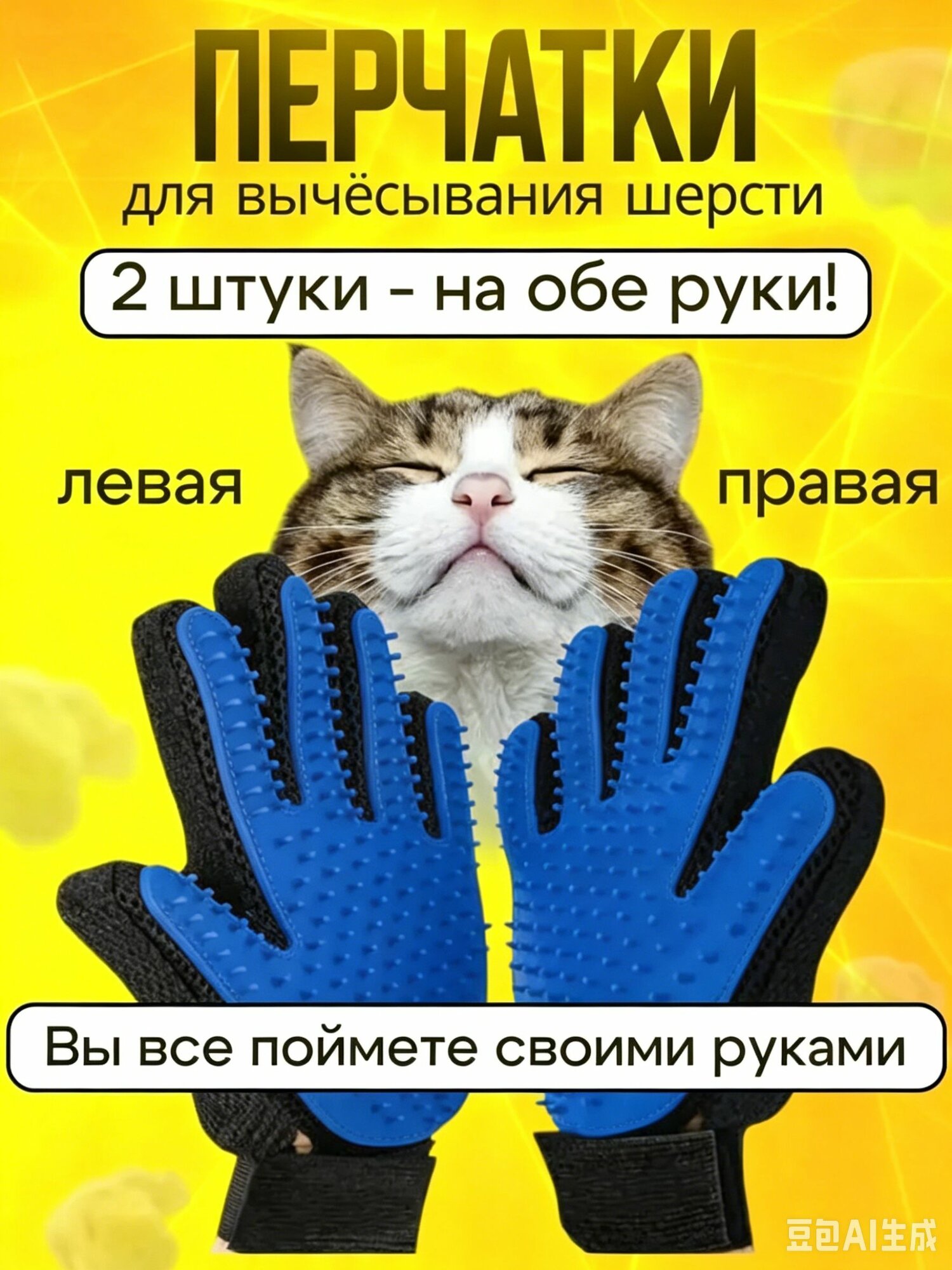 Перчатка для вычесывания шерсти, кошек и собак, чесалка для расчесывания, пуходерка, колтунорез, дешеддер щетка, груминг расческа для животных, 1 пара, правая, левая