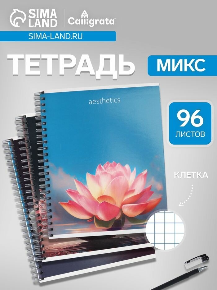 Тетрадь 96 листов в клетку, на гребне, Эстетика, разноцветный