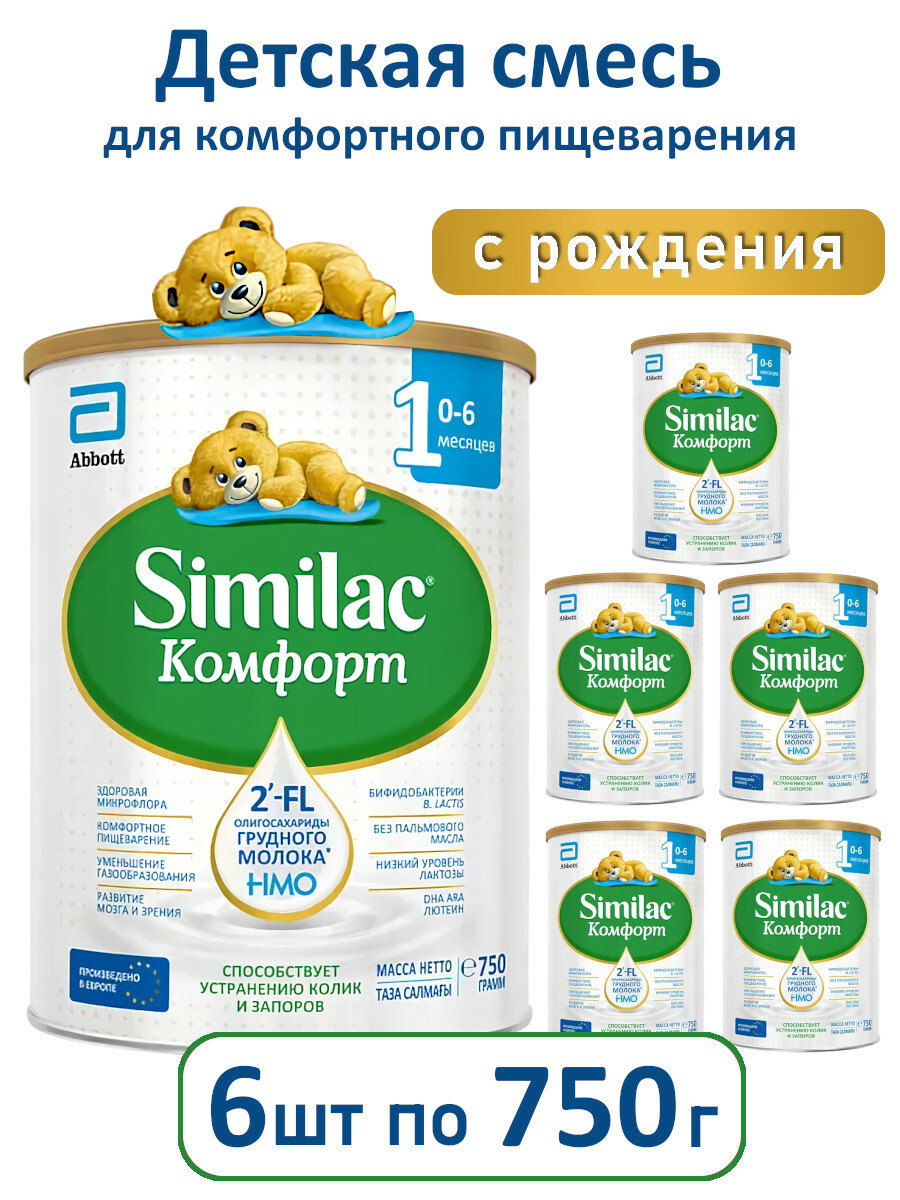 Смесь Симилак (Similac) Комфорт 1 для детей с 0 до 6 месяцев 6шт по 750г