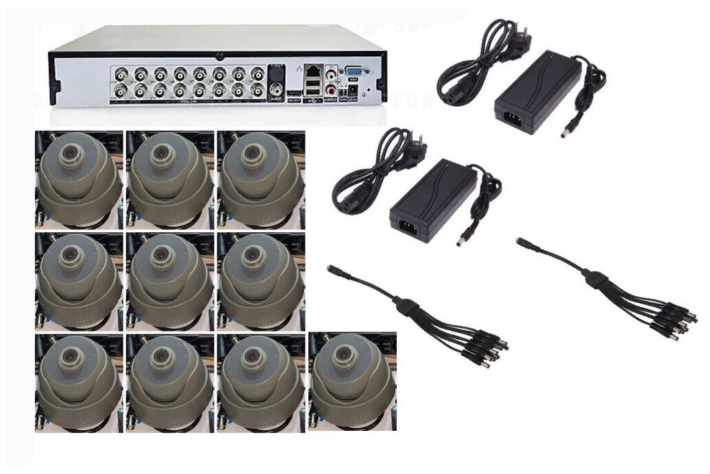 Готовый AHD комплект видеонаблюдения на 10 внутренних камер 1мП HD720P без ИК подсветки