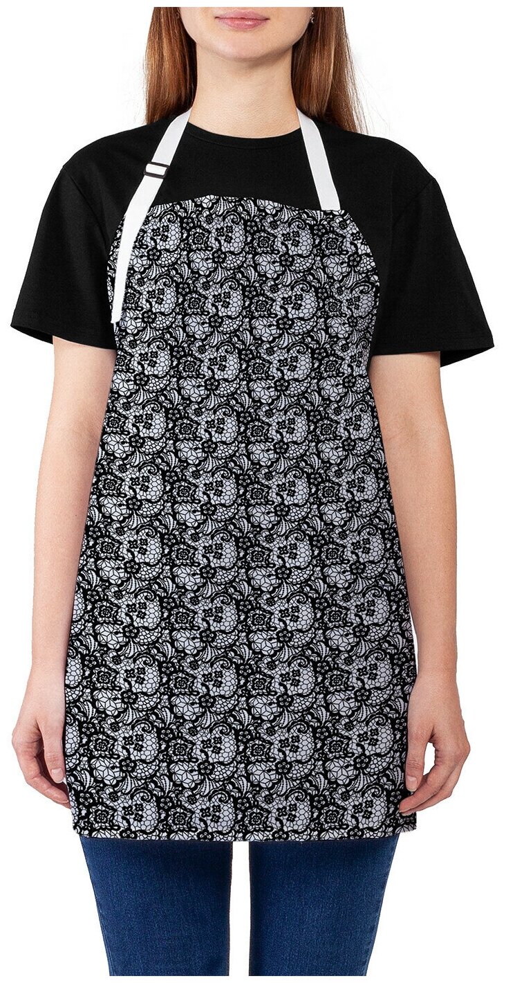 Фартук для кухни тканевый "Кружево с цветками" / водоотталкивающий, универсальный размер , JoyArty