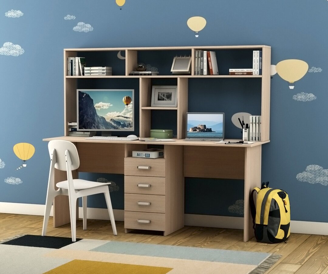 Письменный стол "Лайт (Ньюкасл)" 11 для двоих, надстройка, ЛДСП, 175х60х150 см