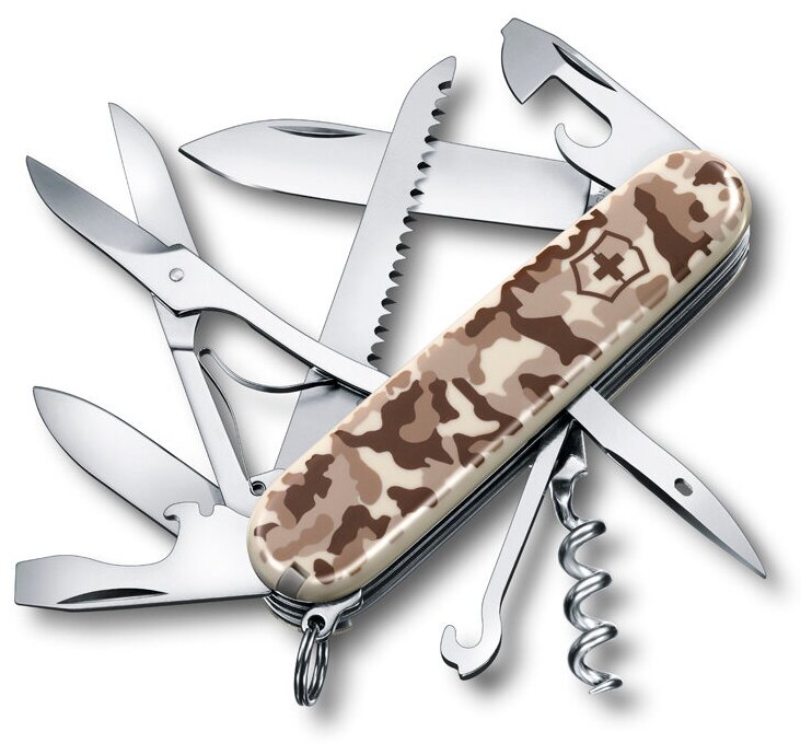 Нож перочинный VICTORINOX Huntsman Desert Camouflage, 91 мм, 15 функций, бежевый камуфляж, 1.3713.941
