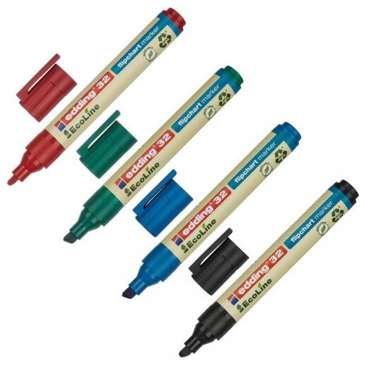Набор маркеров Edding для флипчартов 32 Ecoline, 1-5 мм, 4 цвета. карт кор