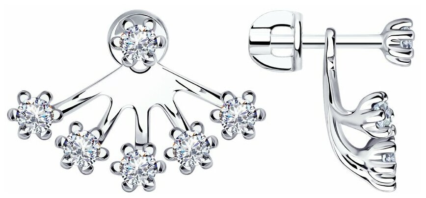 Серьги пусеты, серебро, 925 проба, родирование, фианит