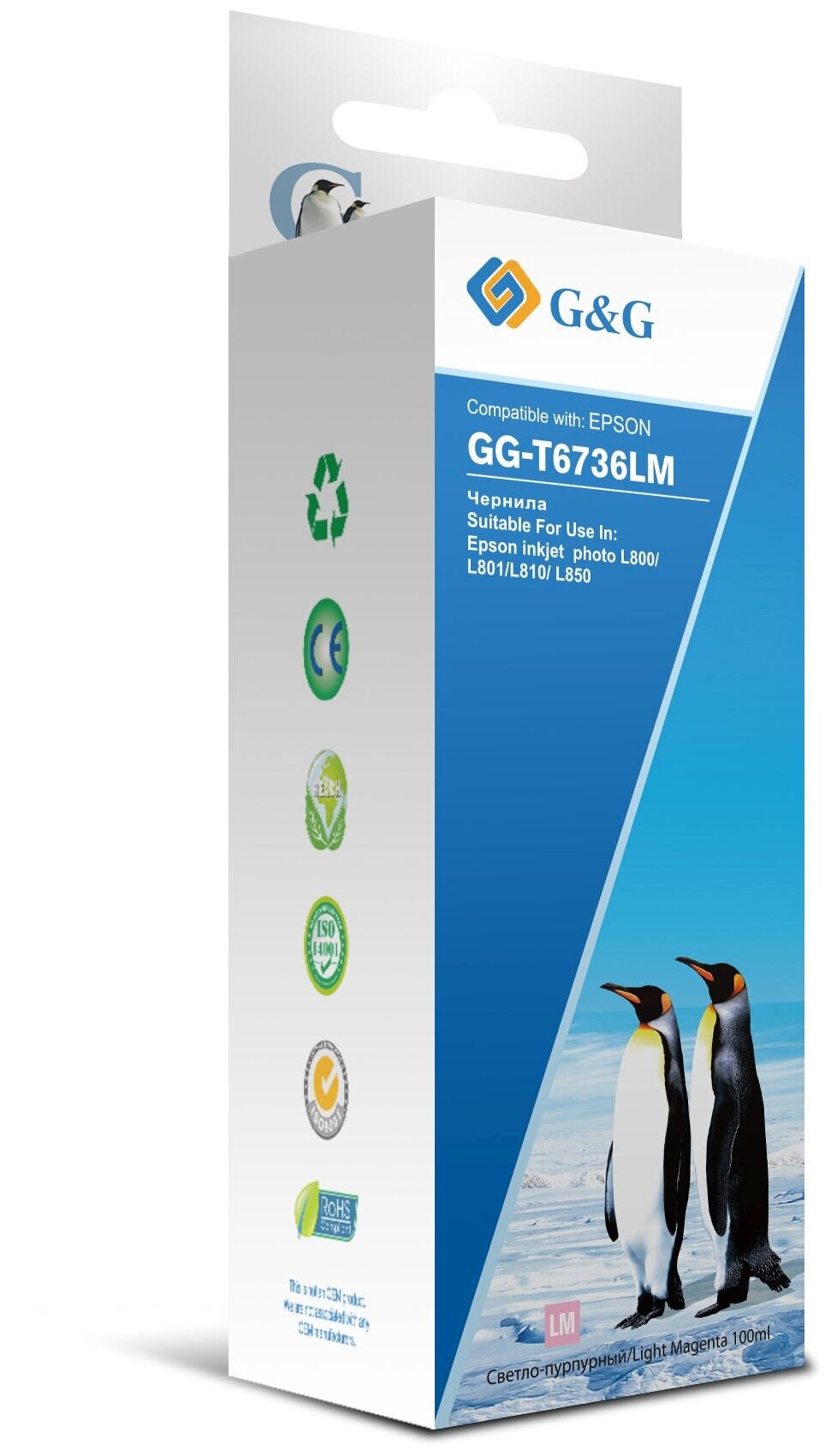 Чернила G&G GG-T6736LM светло-пурпурный 100мл для Epson L800, L805, L810, L850