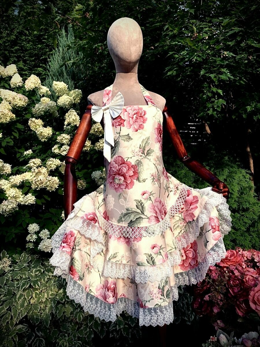 Фартук Ajourele A-080, 100% п/э, 100% хлопок, расклешённый, с кружевом, бежевый