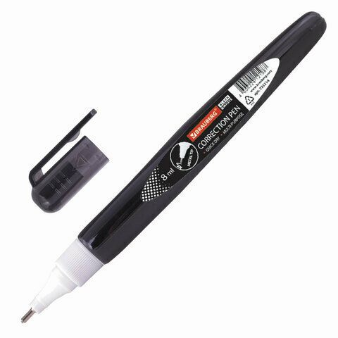 12 шт. Ручка-корректор BRAUBERG, 8 мл, металлический наконечник, черный корпус, 225214