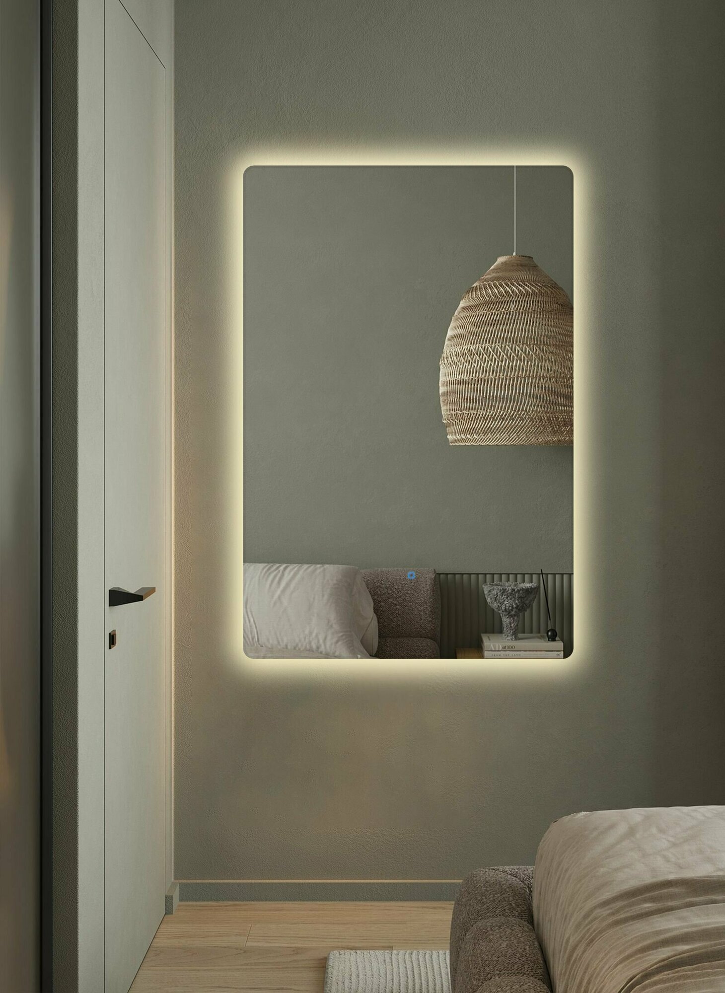 Зеркало для ванной Prisma 120*100 прямоугольное вертикальное "парящее" с тёплой LED-подсветкой