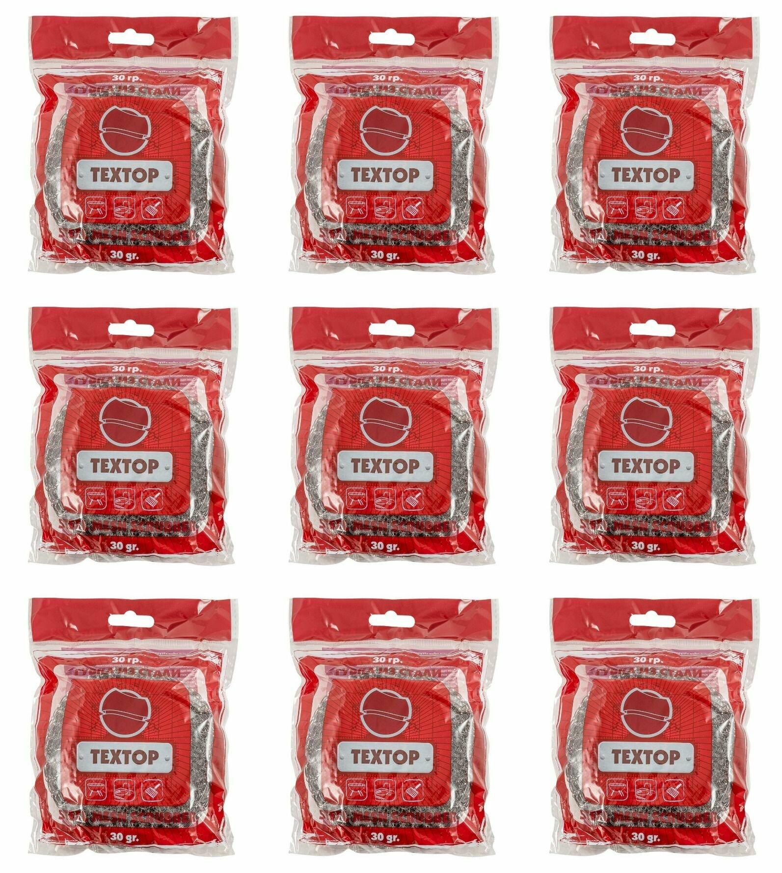 Tехтор Мочалка металлическая из стали, 30 гр, 9 шт