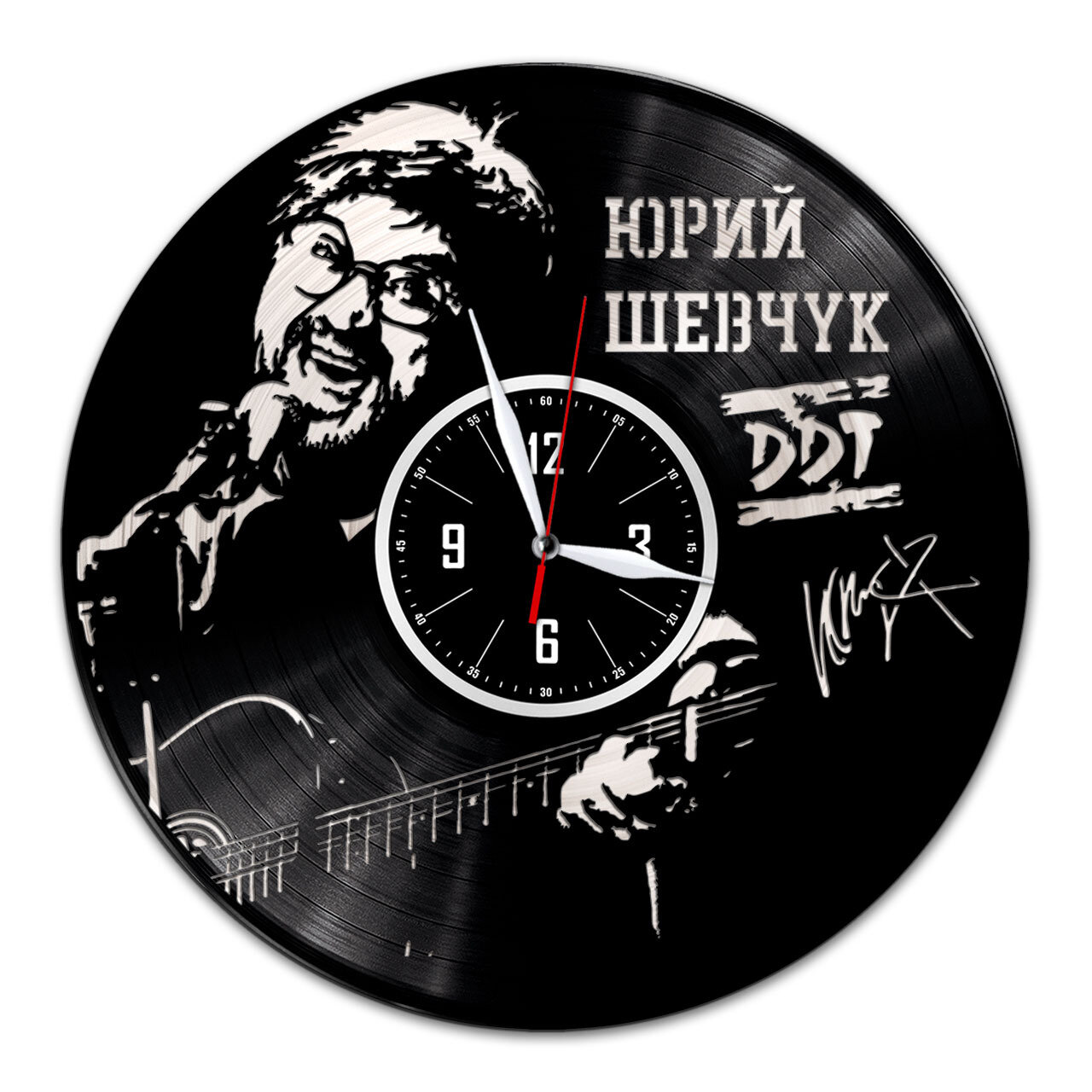 Юрий Шевчук - настенные часы из виниловой пластинки (с серебряной подложкой)