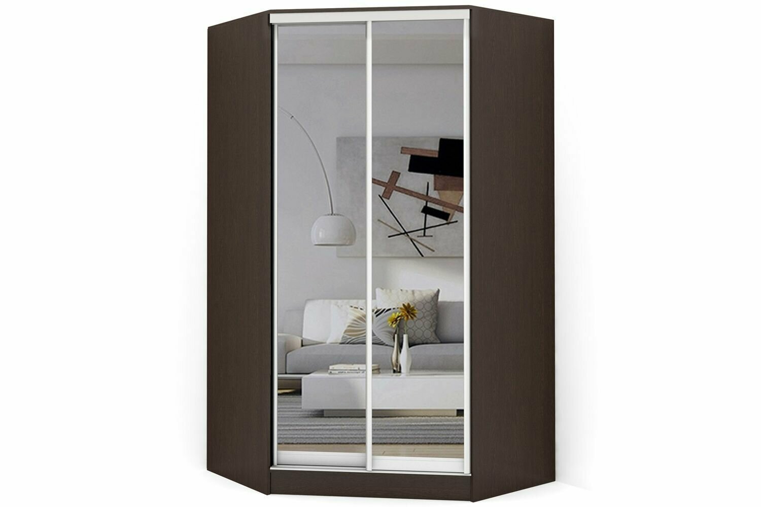 Шкаф-купе угловой МногоМеб Версаль Б/П/Б с ящиками и зеркалами, 110x110x220, двухдверный, венге цаво