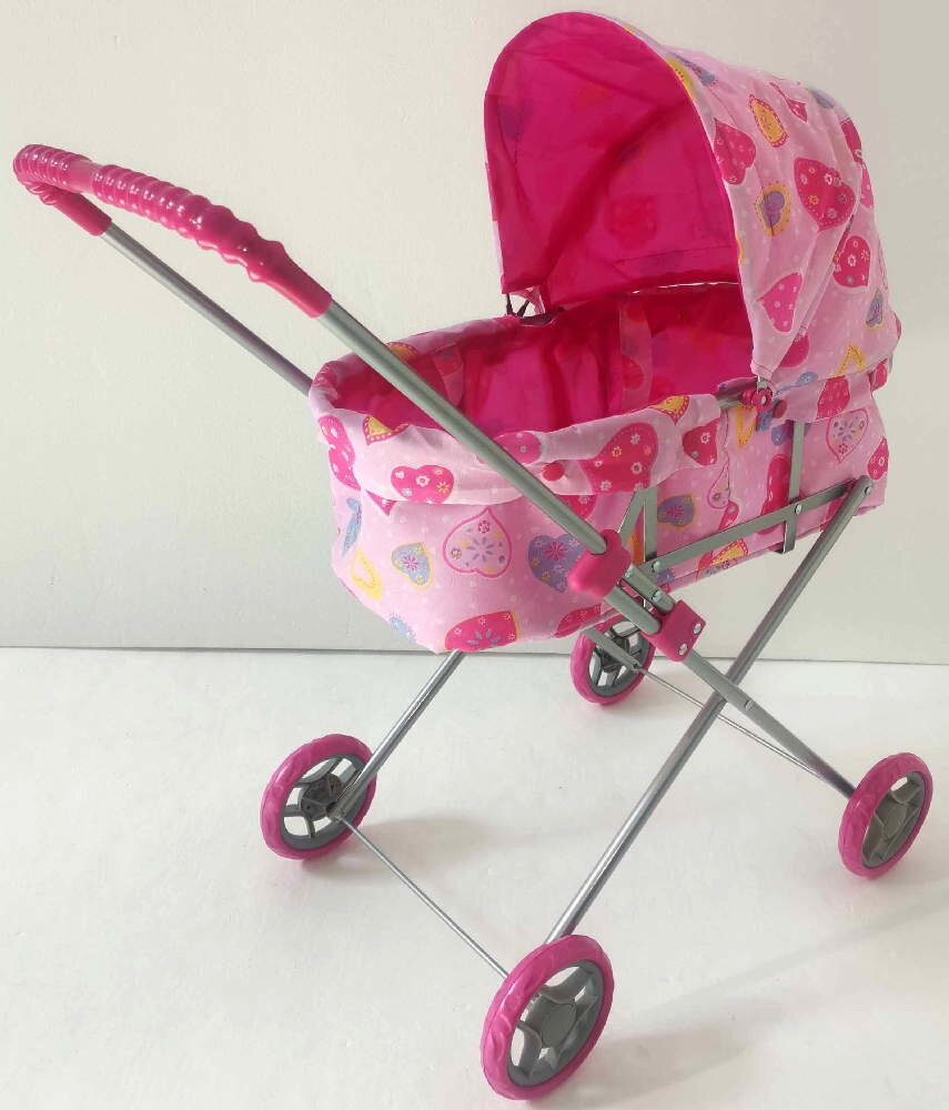 Synergy Коляска-люлька для кукол розовая с сердечками (в пакете) 9308/цвeт№3 с 3 лет