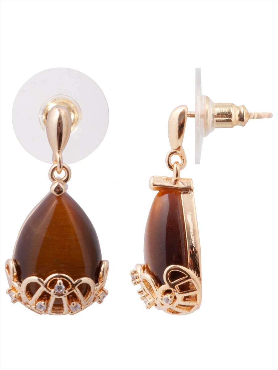 Серьги клипсы, тигровый глаз