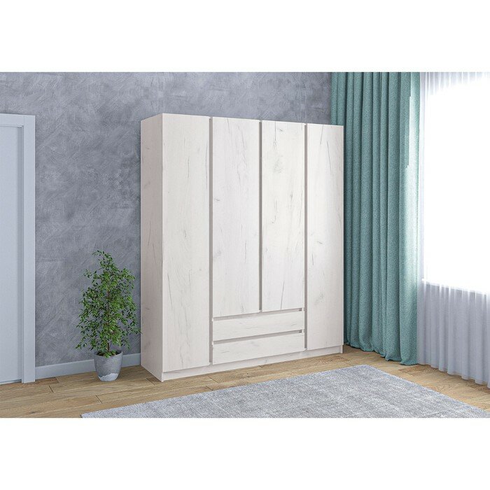 Клик Мебель Шкаф четырёхстворчатый для одежды «Клик Мебель. Зара», 2 ящика, 1760×530×2100 мм, цвет крафт белый
