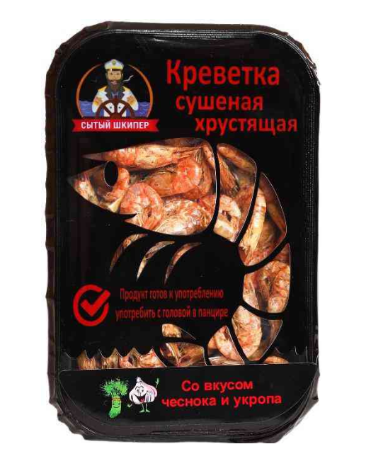 Креветки Сытый шкипер сушеные, хрустящие со вкусом чеснока и укропа, 25 гр
