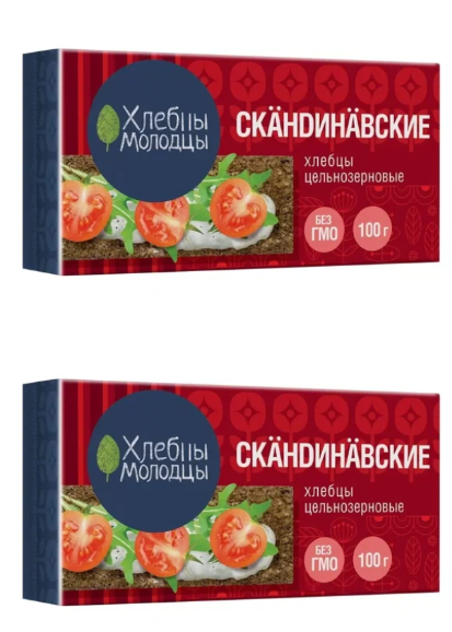 Хлебцы Хлебцы-молодцы Скандинавские, цельнозерновые, 100 гр, 2 уп