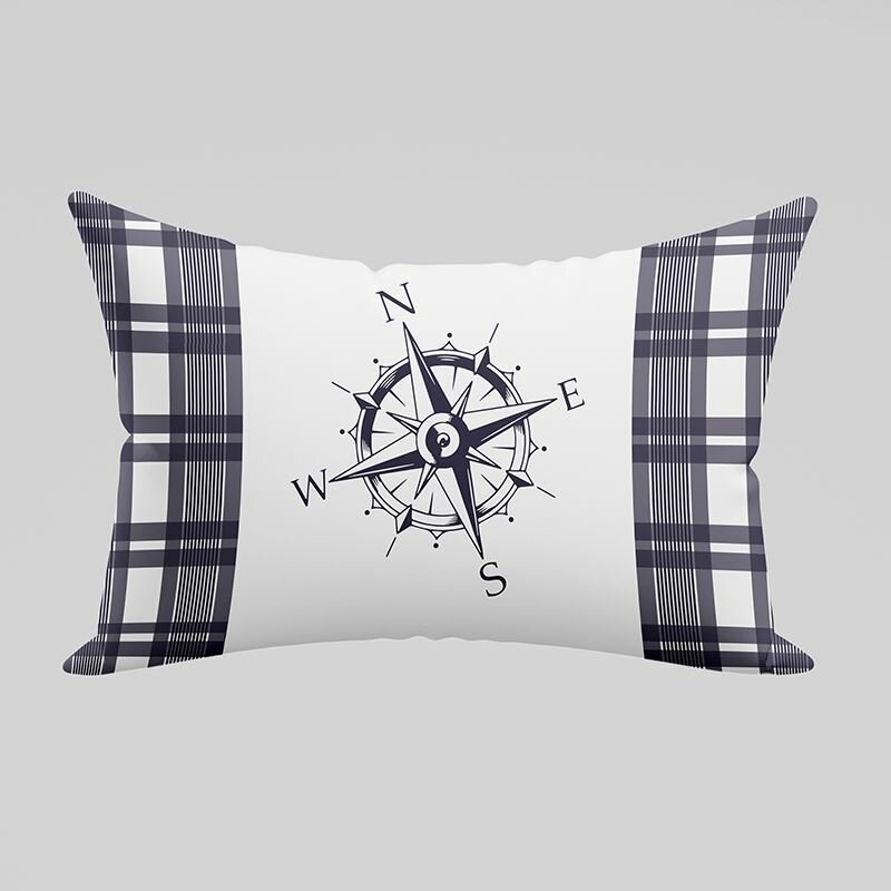 Чехол для подушки с белым кантом Компас 30х50 Велюр Морская Полоска
