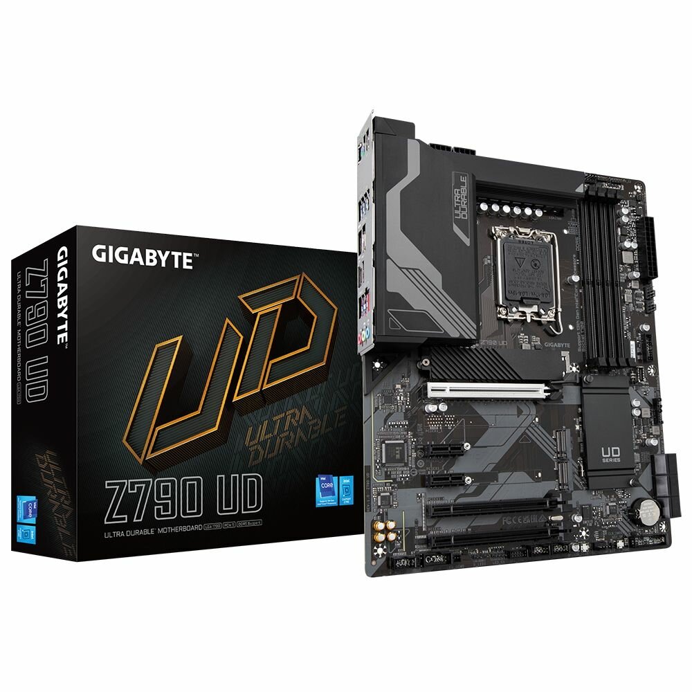 Материнская плата Gigabyte Z790 UD, Socket 1700, Intel®Z790, 4xDDR5-4800, HDMI+DP, 3xPCI-Ex16, 2xPCI-Ex1, 6xSATA3(RAID 0/1/5/10), 3xM.2, 8Ch Audio, 2,5GbLan, (4+4)xUSB2.0, (5+2)xUSB3.2, (1+1)xUSB3.2 Type-C™, 1xPS/2, ATX, RTL {}