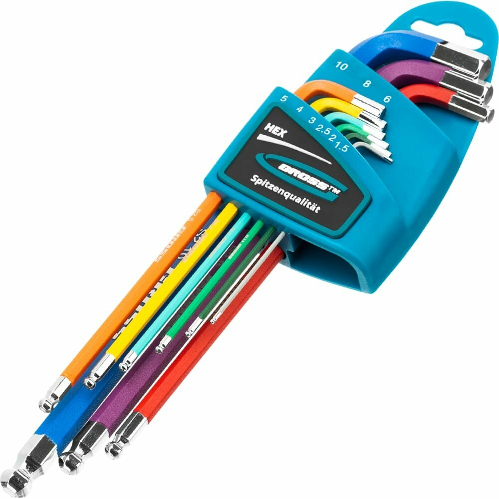 Набор имбусовых ключей с шаром GROSS HEX 1,5–10 мм, S2, магнит, экстра-длинные, работы с евровинтами