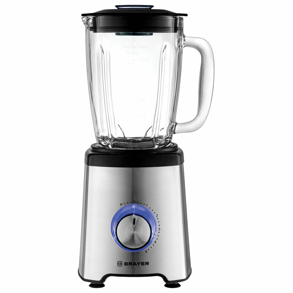 Блендер стационарный BRAYER BR1203, 1200 Вт, 5 скоростей, чаша 1,75 л, метал/стекло, серебристый, 456599