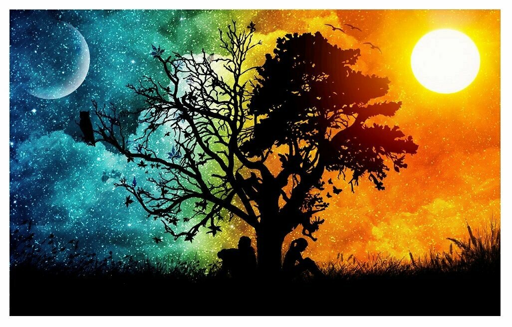 Алмазная мозаика на подрамнике Komas, картина стразами "День и ночь" 40х50, сложность 5, цветов 21