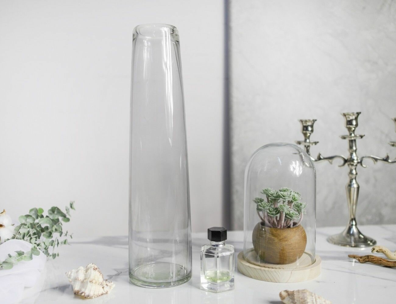 Стеклянная ваза, дымчатая, 37 см