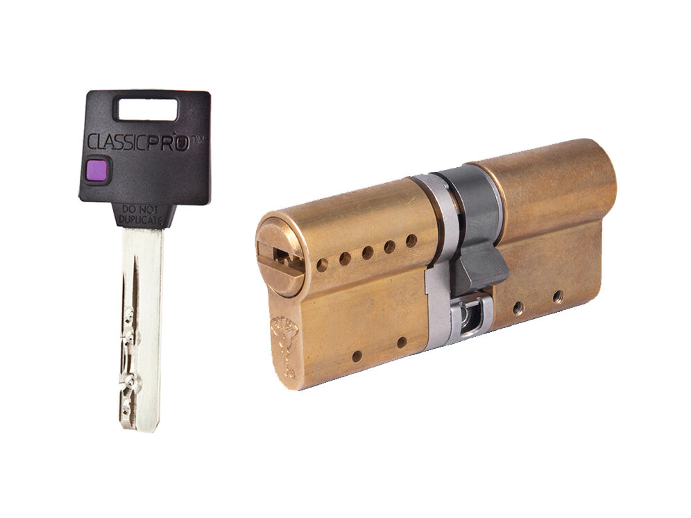 Цилиндр Mul-t-Lock Classic Pro ключ-ключ 100мм (размер 60х40 мм) - Латунь, Флажок (5 ключей)
