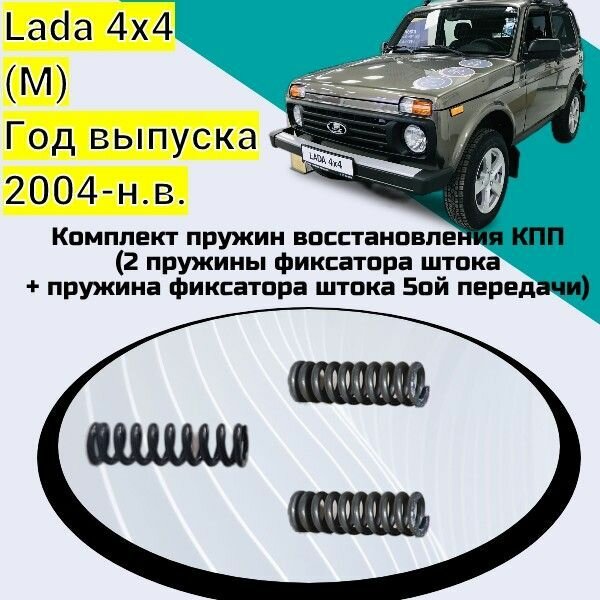 Комплект пружин восстановления КПП (2 пружины фиксатора штока + 1 пружина фиксатора штока 5ой передачи) для автомобиля Lada 4х4 (Лада 4х4) (М) Год выпуска 2004-н. в.
