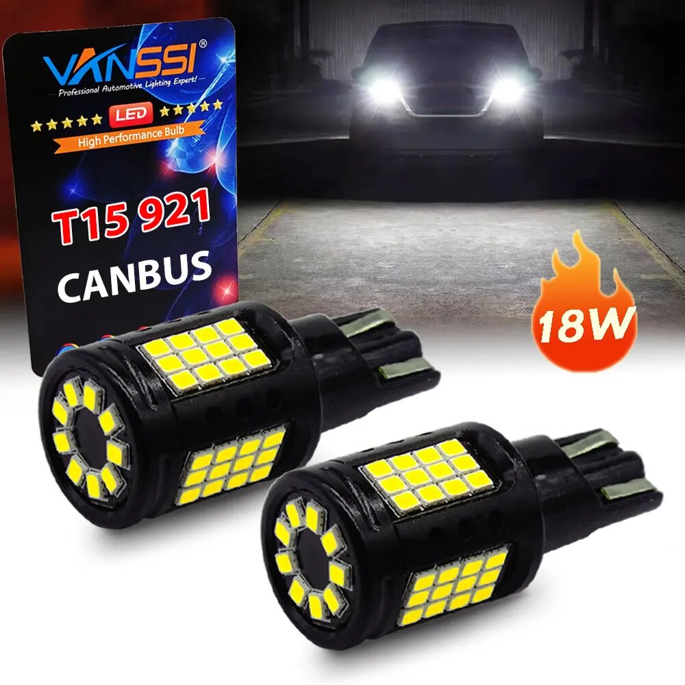 Светодиодная лампа VANSSI 921 заднего хода 912 T15 Задний фонарь CANBUS Безобряная лампа заднего хода 904 916 W16W 6000K Ксеноновый белый/янтарный