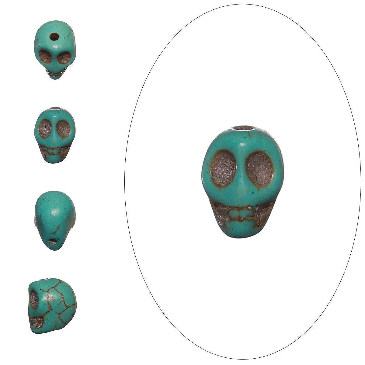 Бусины каменные, бирюза (имитация), череп, 9х7-10х8мм, 20 шт, низка