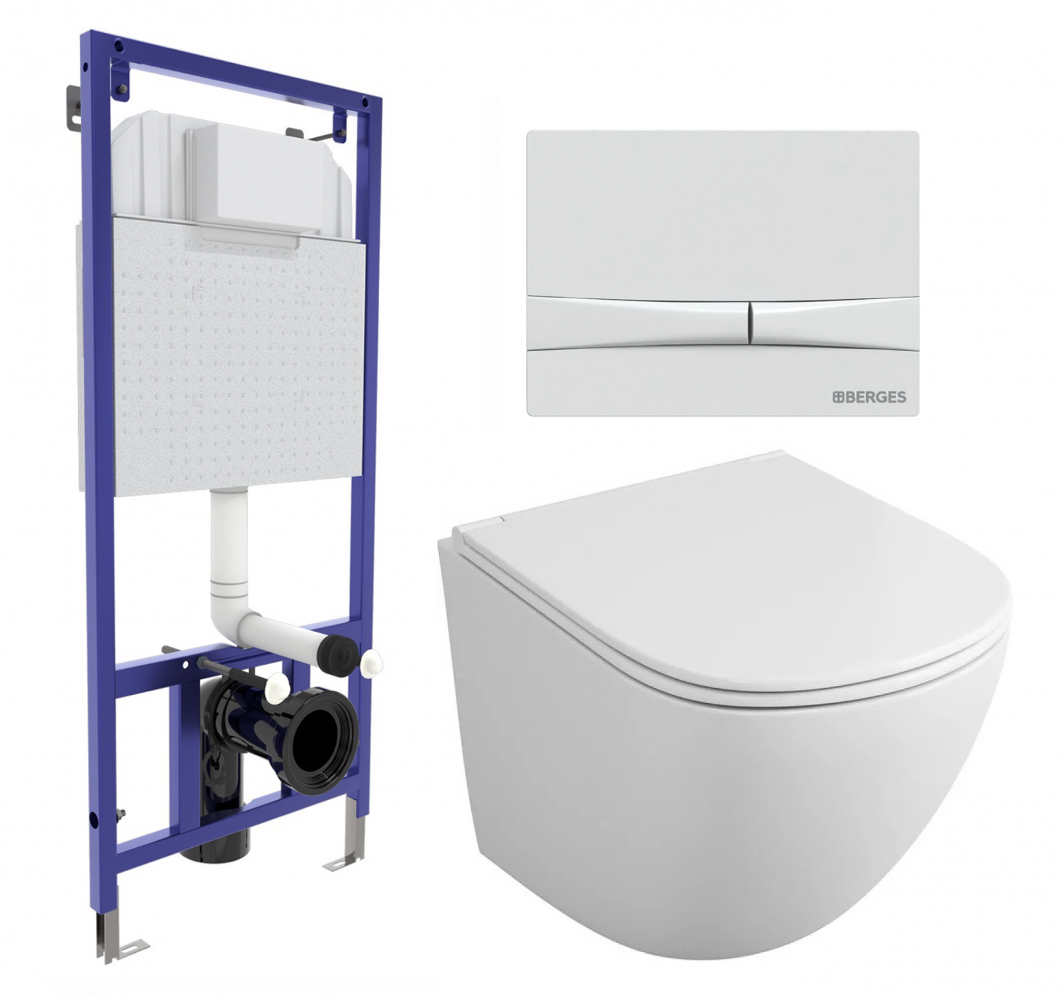 Комплект 3 в 1 инсталляция Berges Wasserhaus Novum 040250 + Унитаз подвесной Owl 1975 Cirkel-H OWLT190302 + кнопка белая