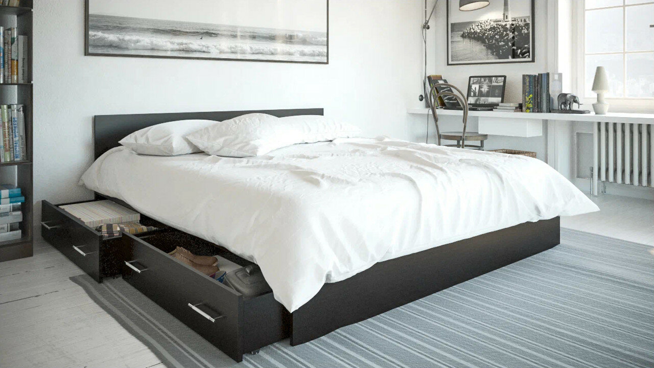 Кровать "СВК Стандарт" с ящиками, 180x200, венге, ШхГхВ 183,5х203,5х70 см, без матраса, основание есть